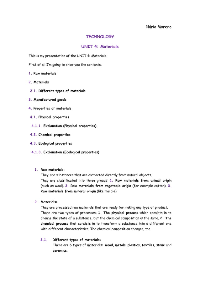 Technology: Unit 4 - Materials | DOCX | Chemistry | Science