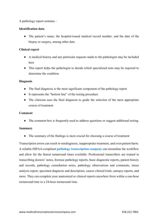 What Information Is Included in a Pathology Report? | PDF