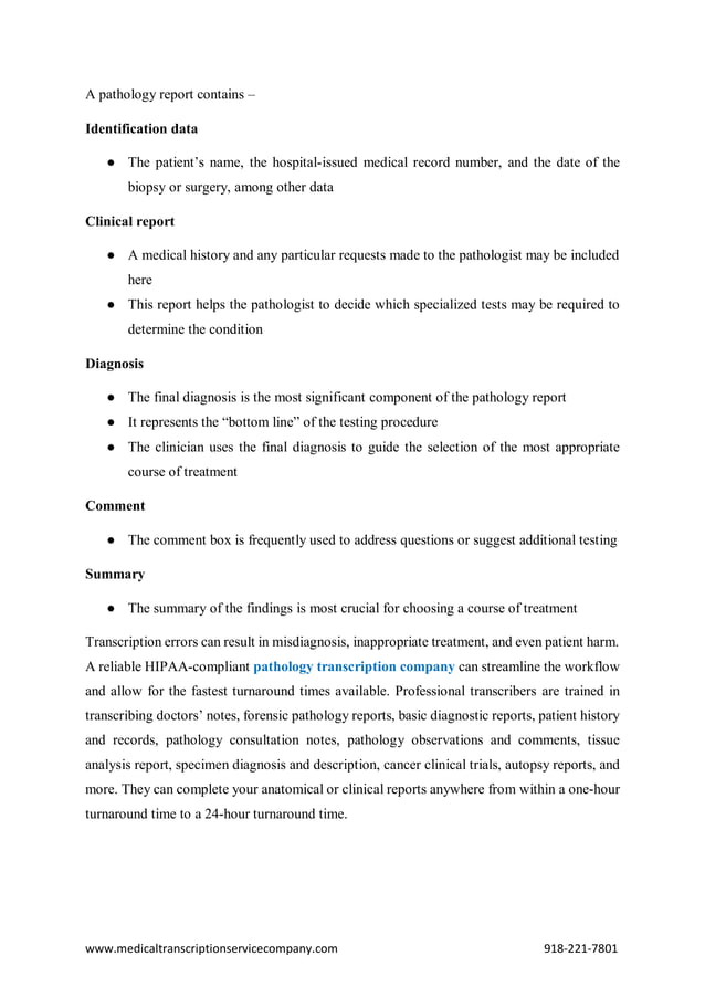 What Information Is Included in a Pathology Report? | PDF