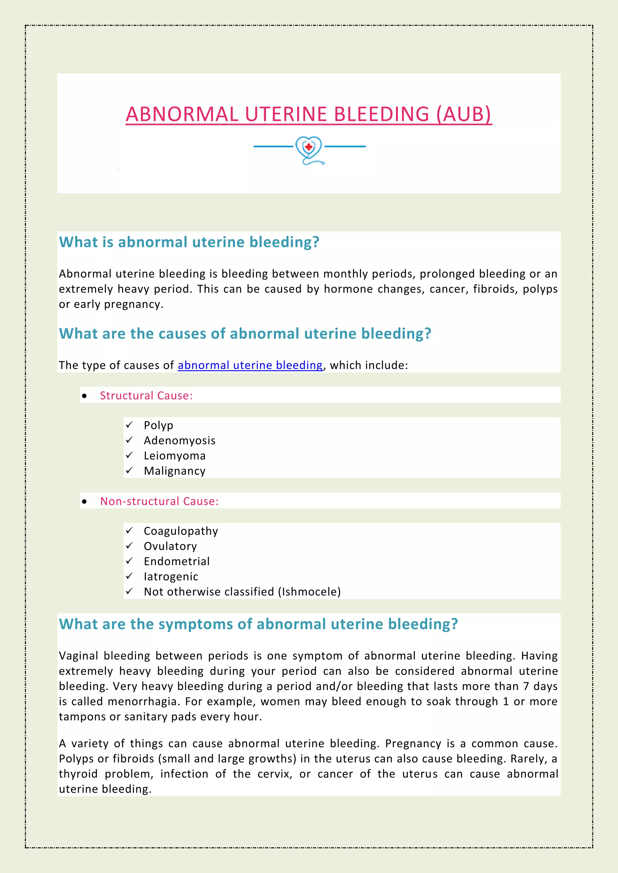 What is Abnormal Uterine Bleeding? | PDF | Pregnancy | Reproductive Health