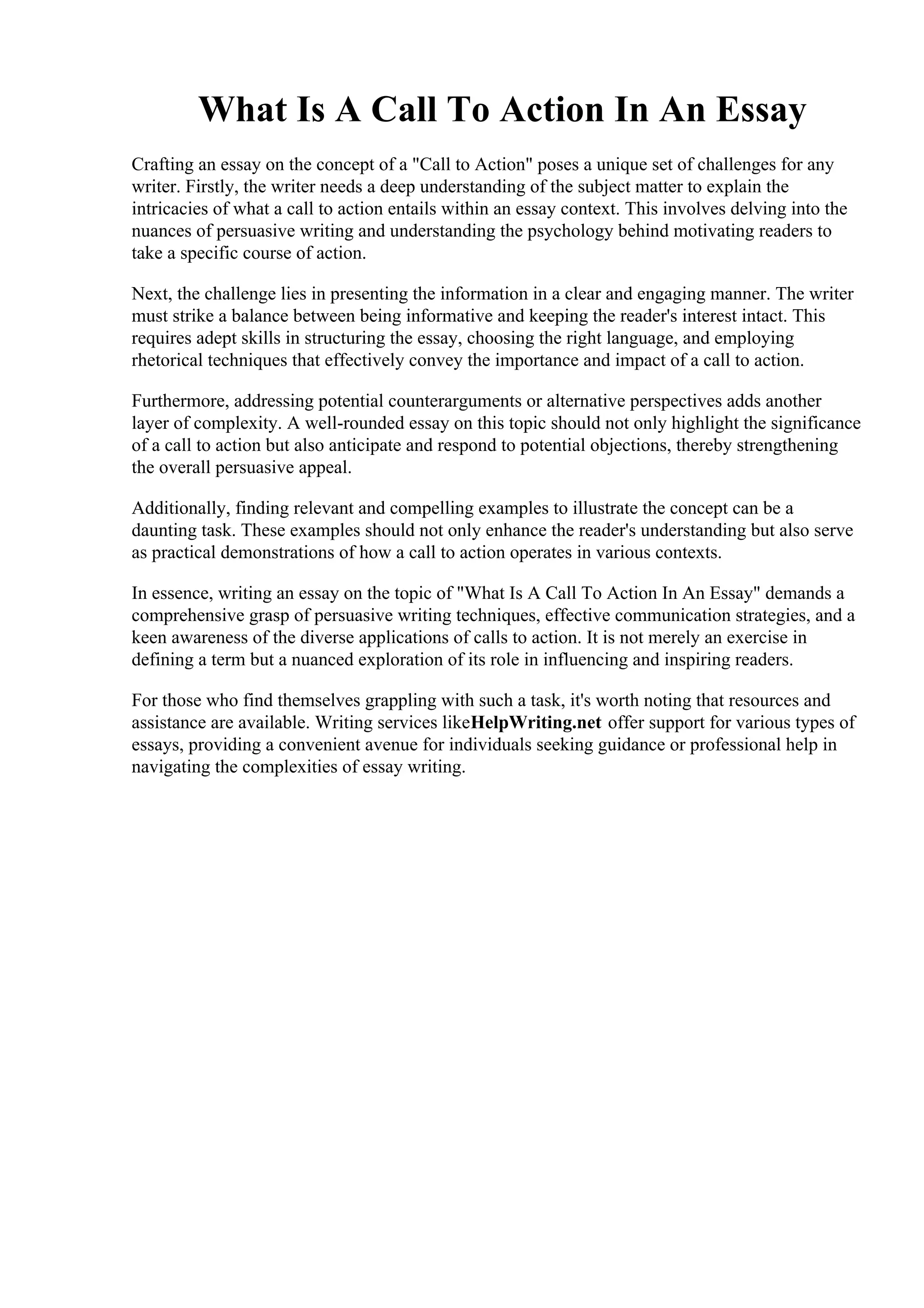 What Is A Call To Action In An Essay | PDF