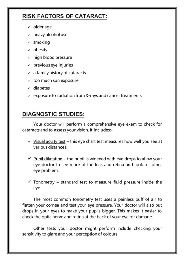 Cataract | DOCX | Eye and Vision Conditions | Diseases and Conditions