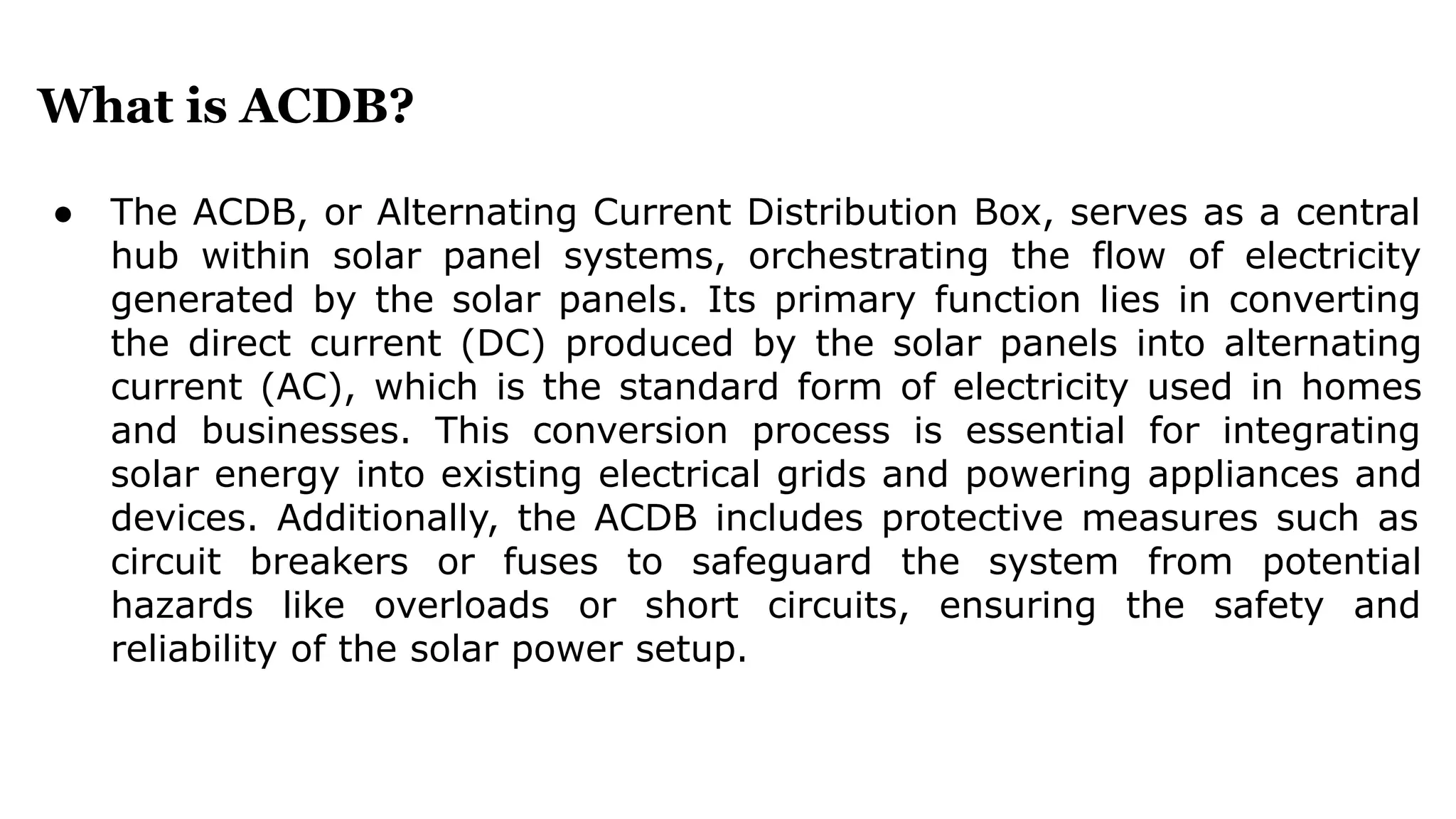 What is ACDB and DCDB: Their Importance in Solar Panels | PDF