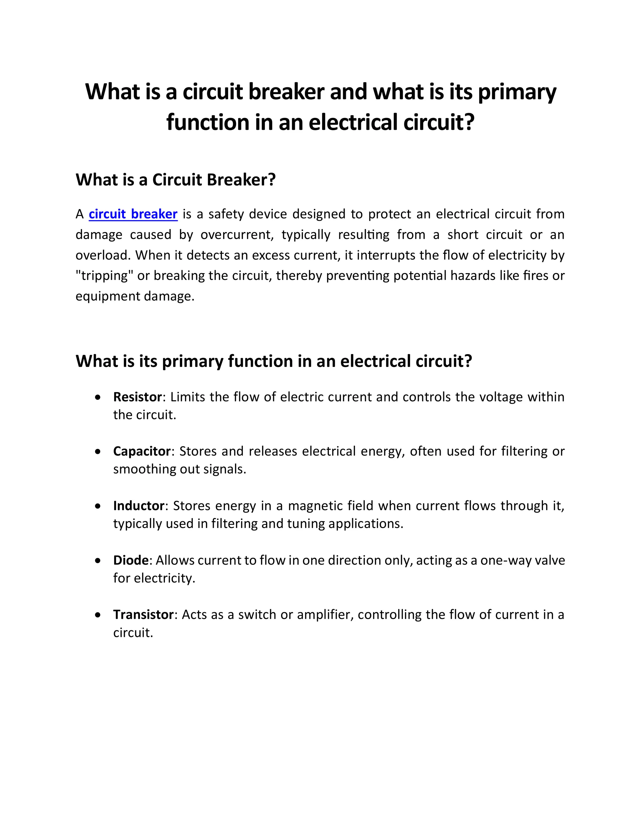 What is a circuit breaker and what is its primary function in an ...
