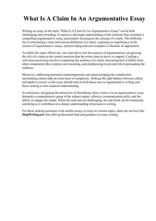 What Is A Claim In An Argumentative Essay | PDF