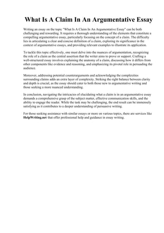 What Is A Claim In An Argumentative Essay | PDF