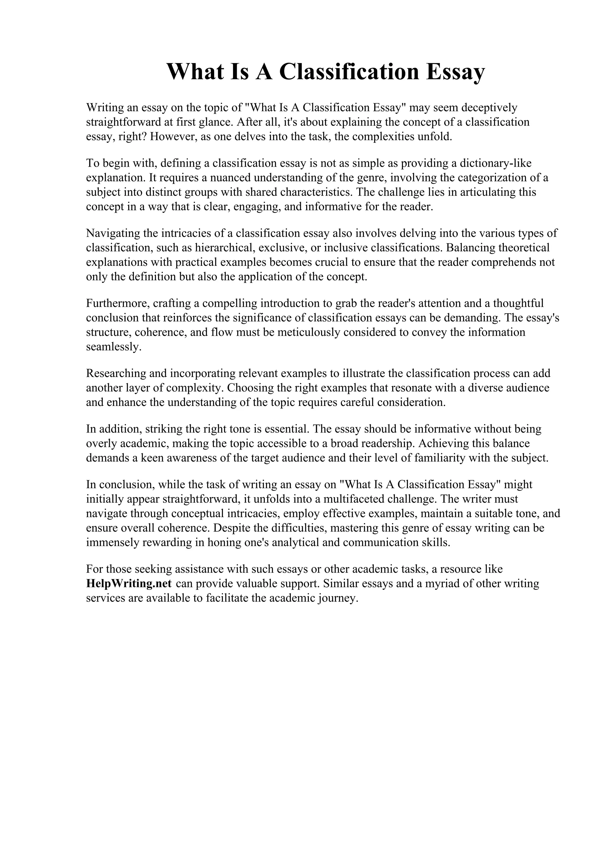 What Is A Classification Essay. Classification Essay Examples sample ...