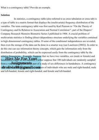 What is a contingency table Provide an example.Solution .pdf