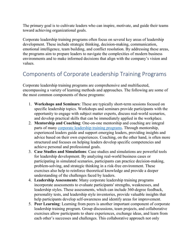 What Is a Corporate Leadership Training Program | PDF