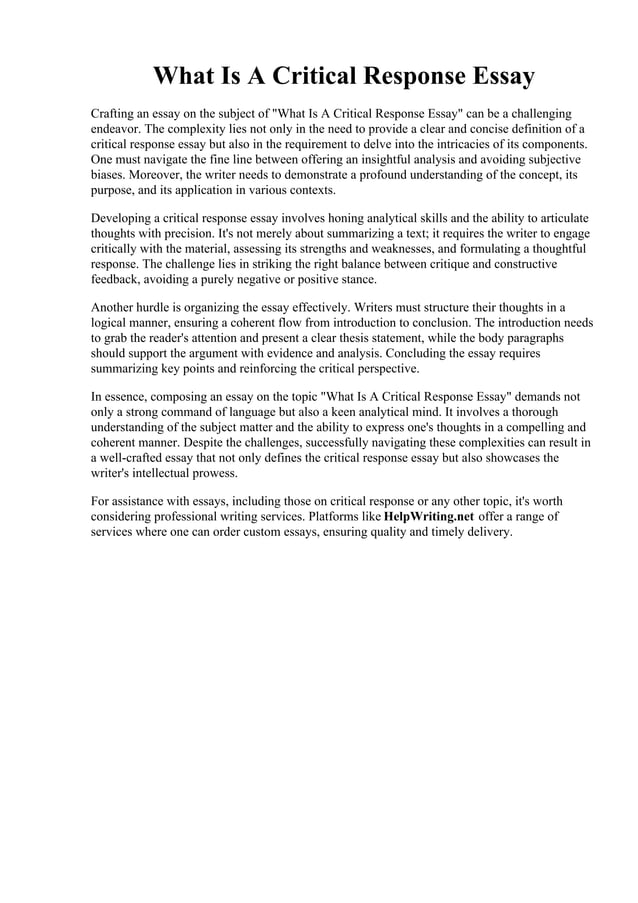 What Is A Critical Response Essay. Reflection essay: Critical response ...