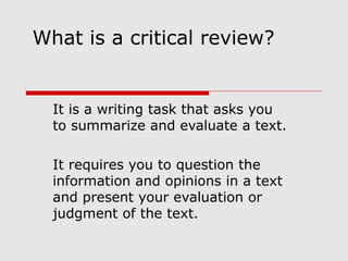 What is a critical review? | PPT