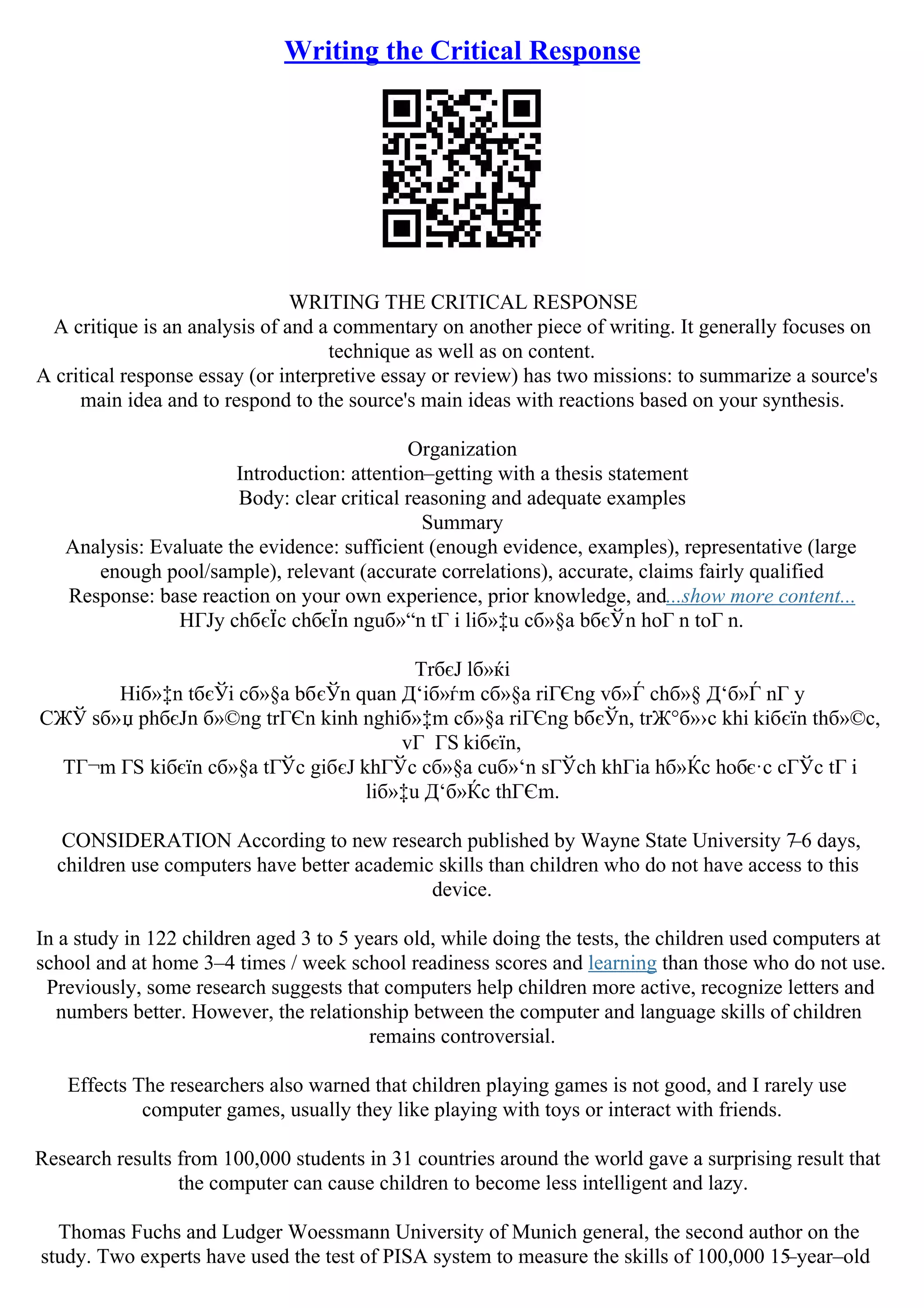 What Is A Critical Review Essay | PDF