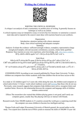 What Is A Critical Review Essay | PDF