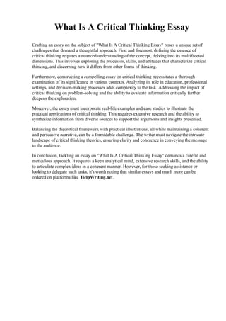 What Is A Critical Thinking Essay | PDF