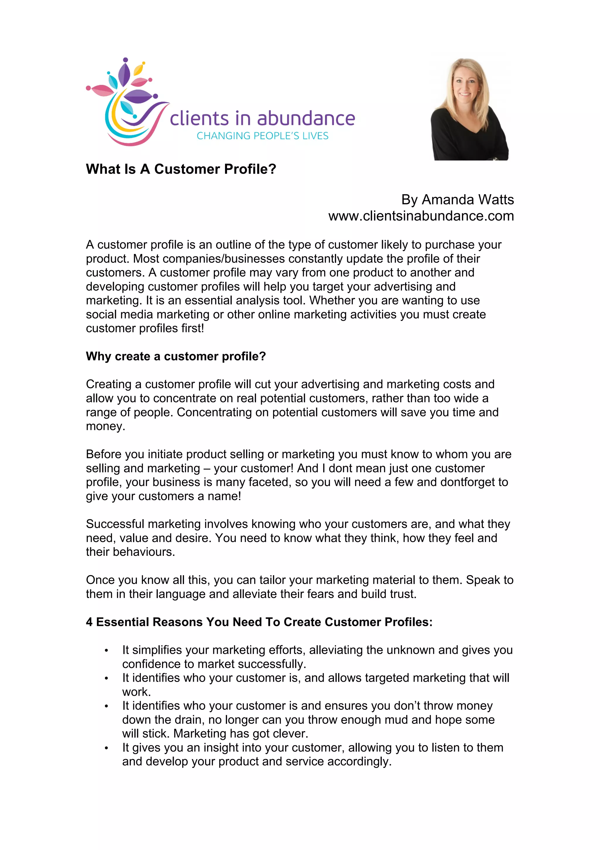 What Is A Customer Profile | PDF