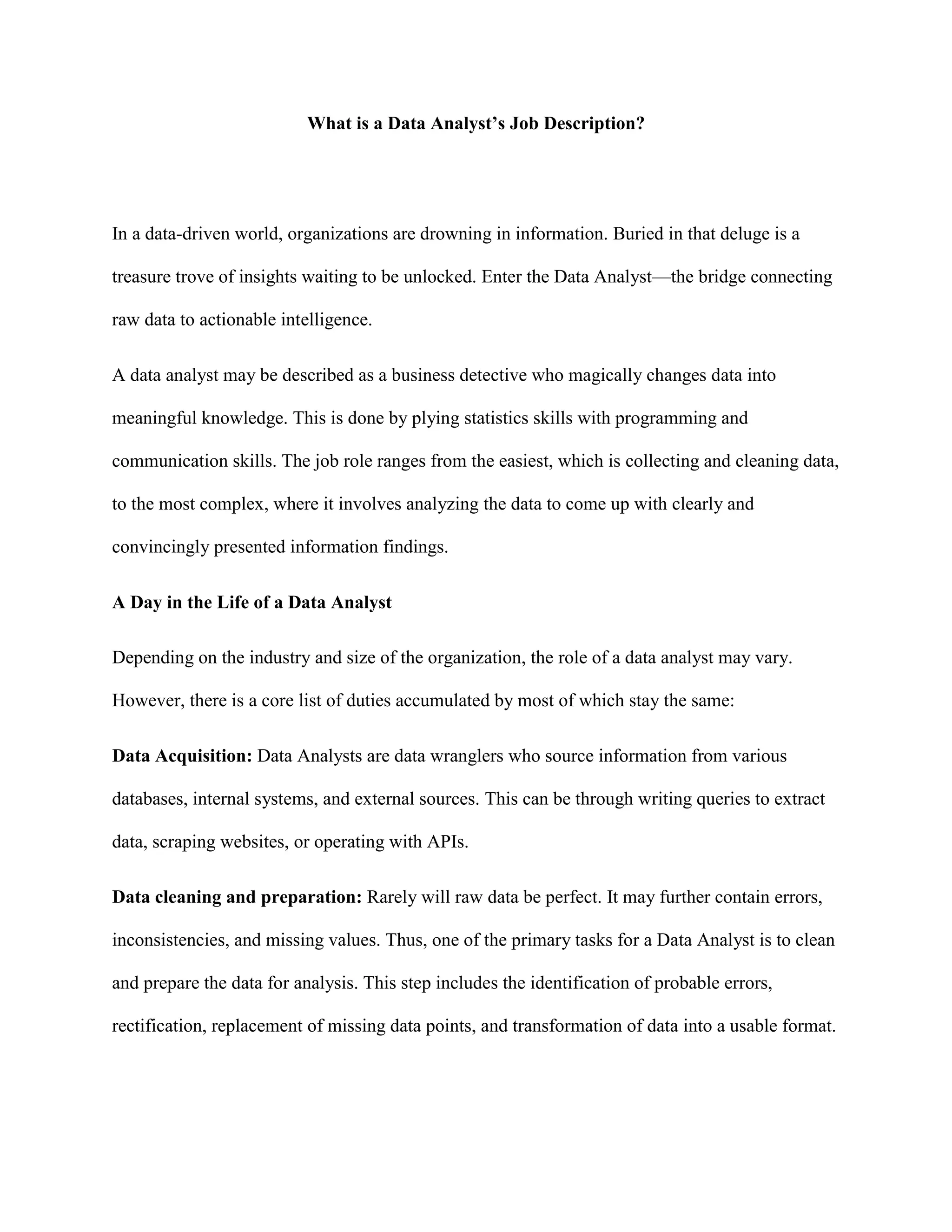 What is a Data Analyst’s Job Description | PDF