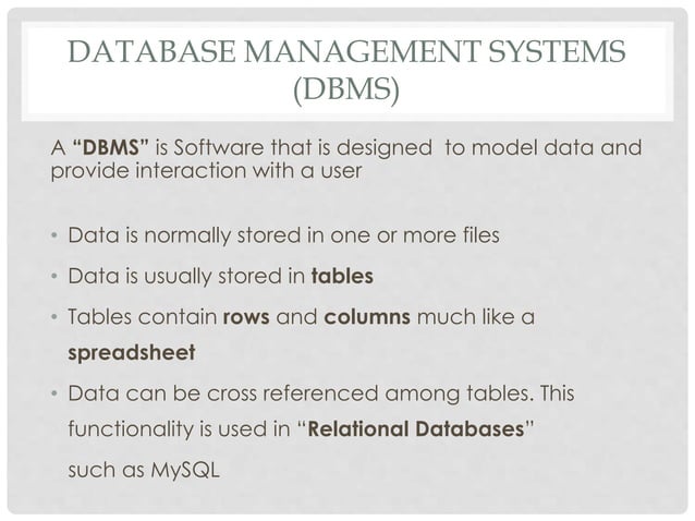 Learn Database Design with MySQL - Chapter 1 - What is a database | PPT