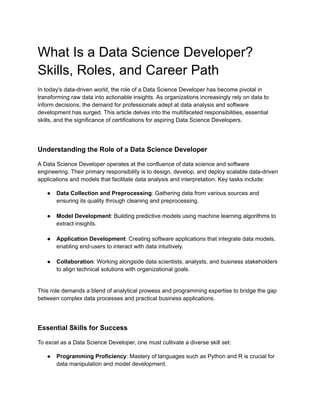 What Is a Data Science Developer? Skills, Roles, and Career Path | PDF