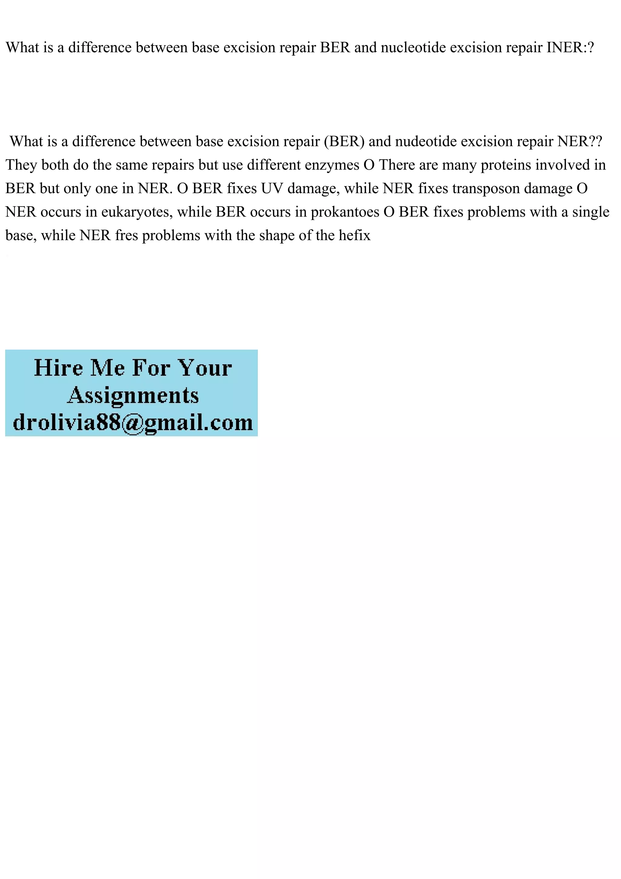 What is a difference between base excision repair BER and nucleotide.pdf