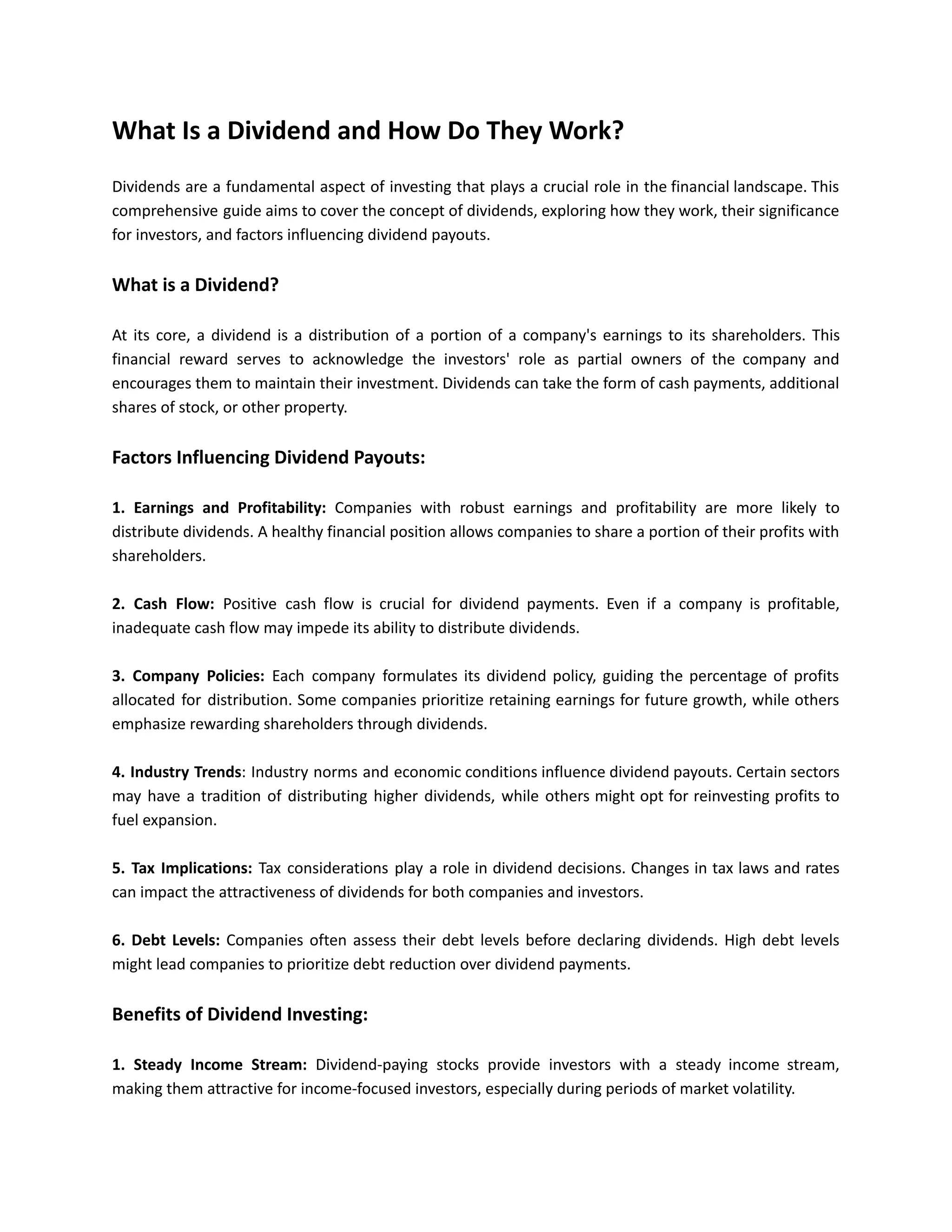 What Is a Dividend and How Do They Work? | PDF