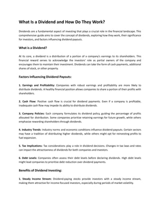 What Is a Dividend and How Do They Work? | PDF