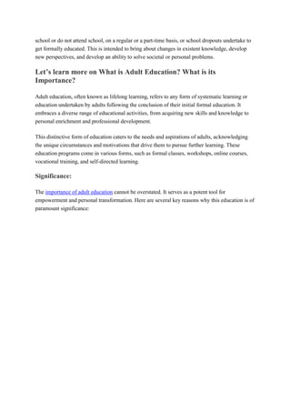 What is Adult Education What is its Importance.pdf | Adult Education | Education
