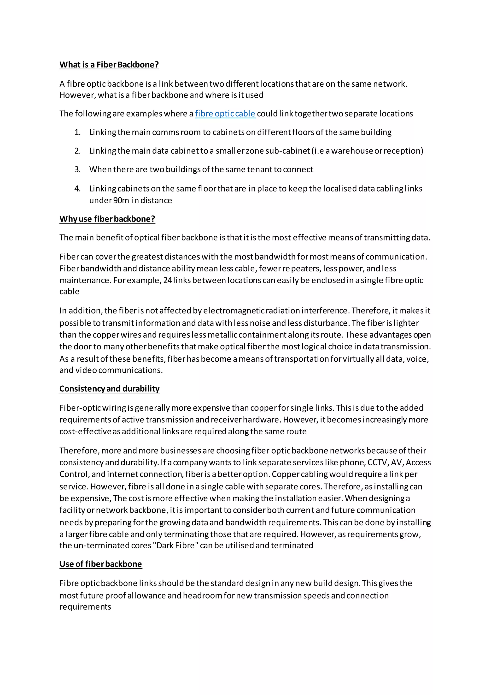 What is a fiber backbone | DOCX