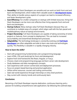 What Is a Full Stack Developer and What Do They Do - Connect Infosoft | PDF