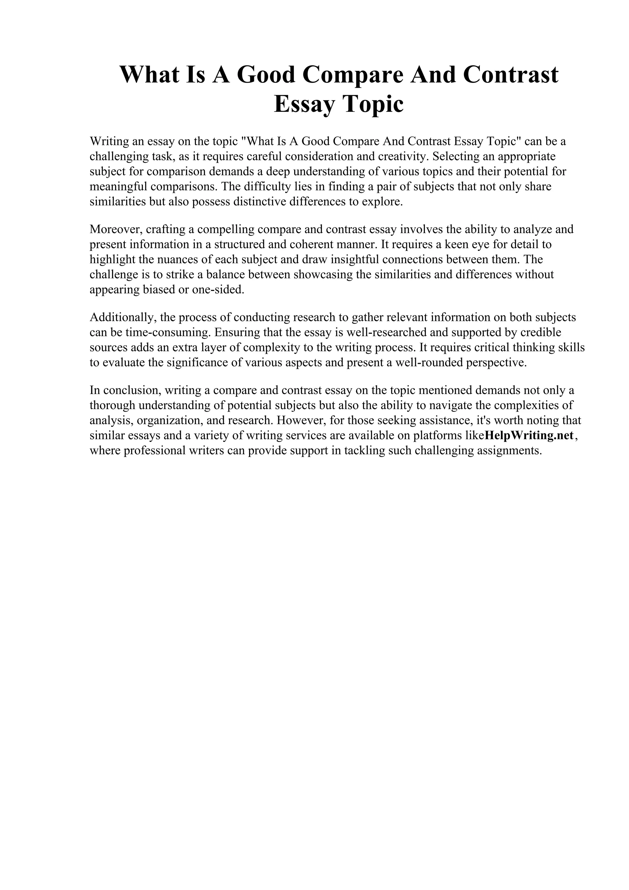 What Is A Good Compare And Contrast Essay Topic.pdf | Allergies ...