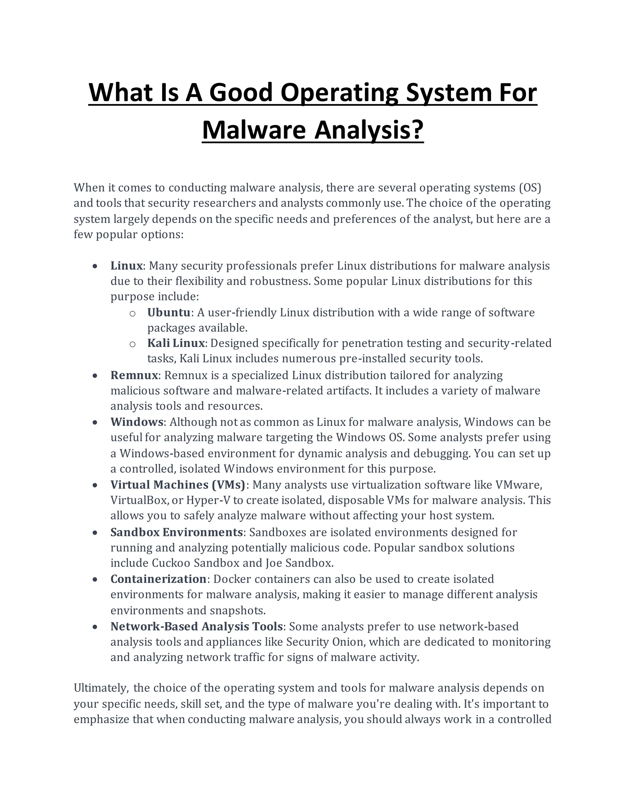 What Is A Good Operating System For Malware Analysis.pdf | Operating Systems | Computer Software ...
