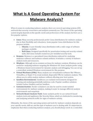 What Is A Good Operating System For Malware Analysis.pdf | Operating Systems | Computer Software ...