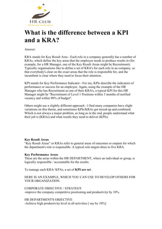 What is a kpi and a kra | PDF