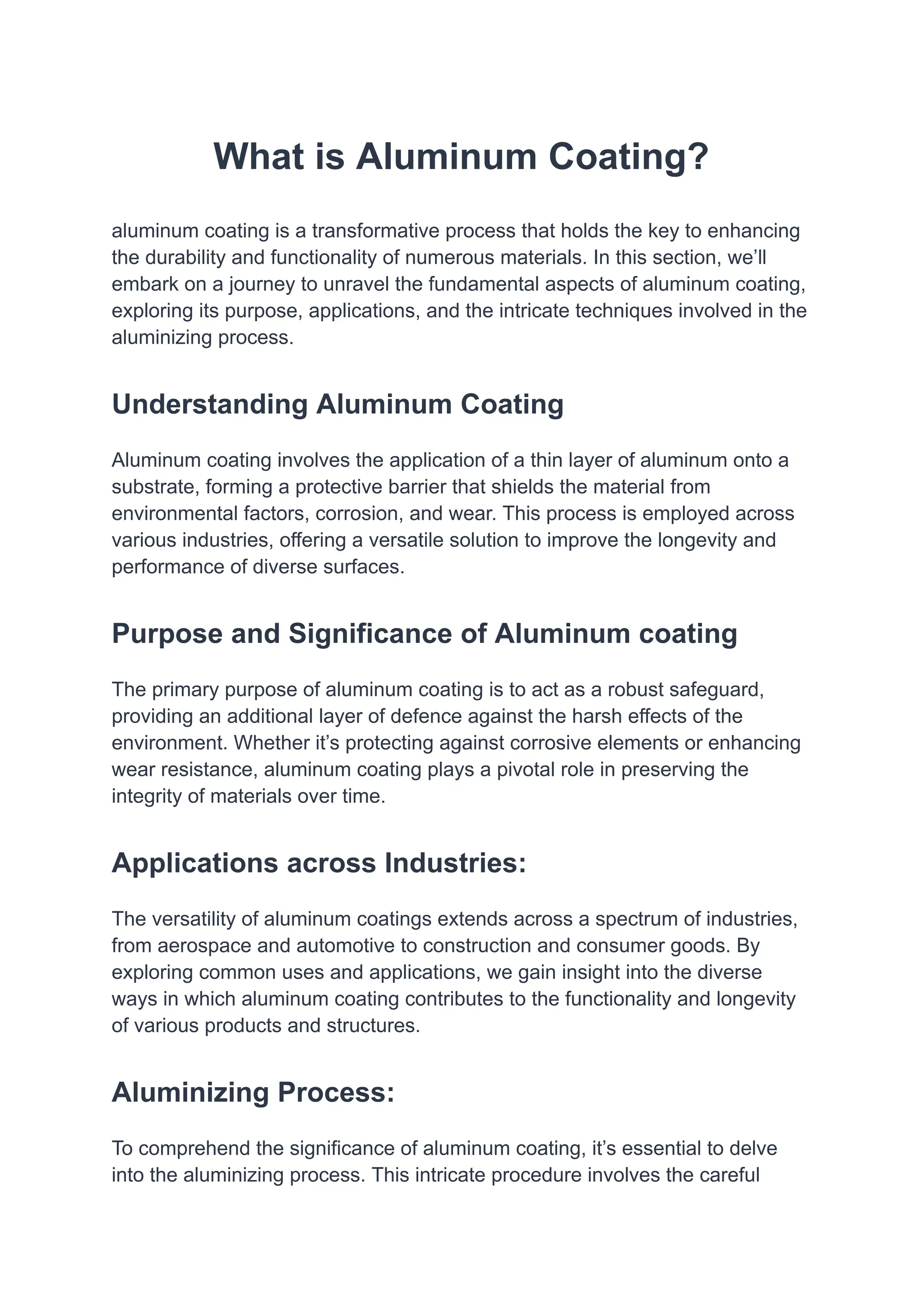 What is the Process of Aluminum Coating? | PDF