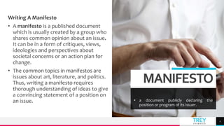 WHAT IS A MANIFESTO-TSHS-GRADE 12 STUDENTS | PPTX
