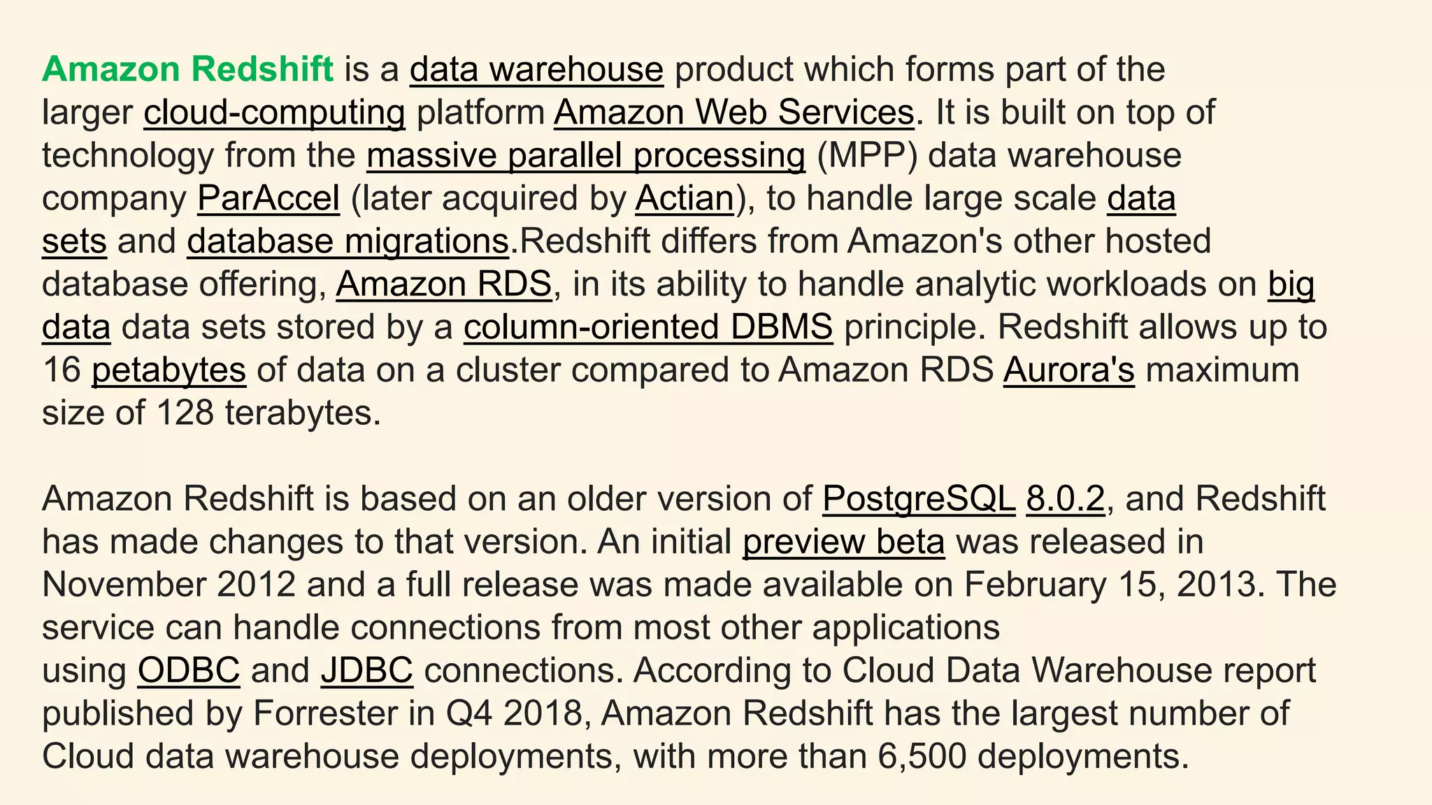 What is Amazon Redshift? | PPTX | Databases | Computer Software and Applications
