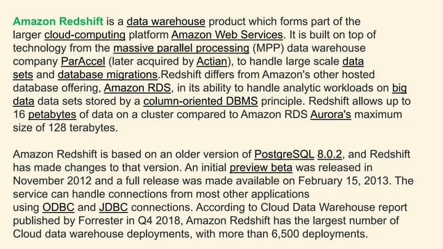 What is Amazon Redshift? | PPTX | Databases | Computer Software and Applications
