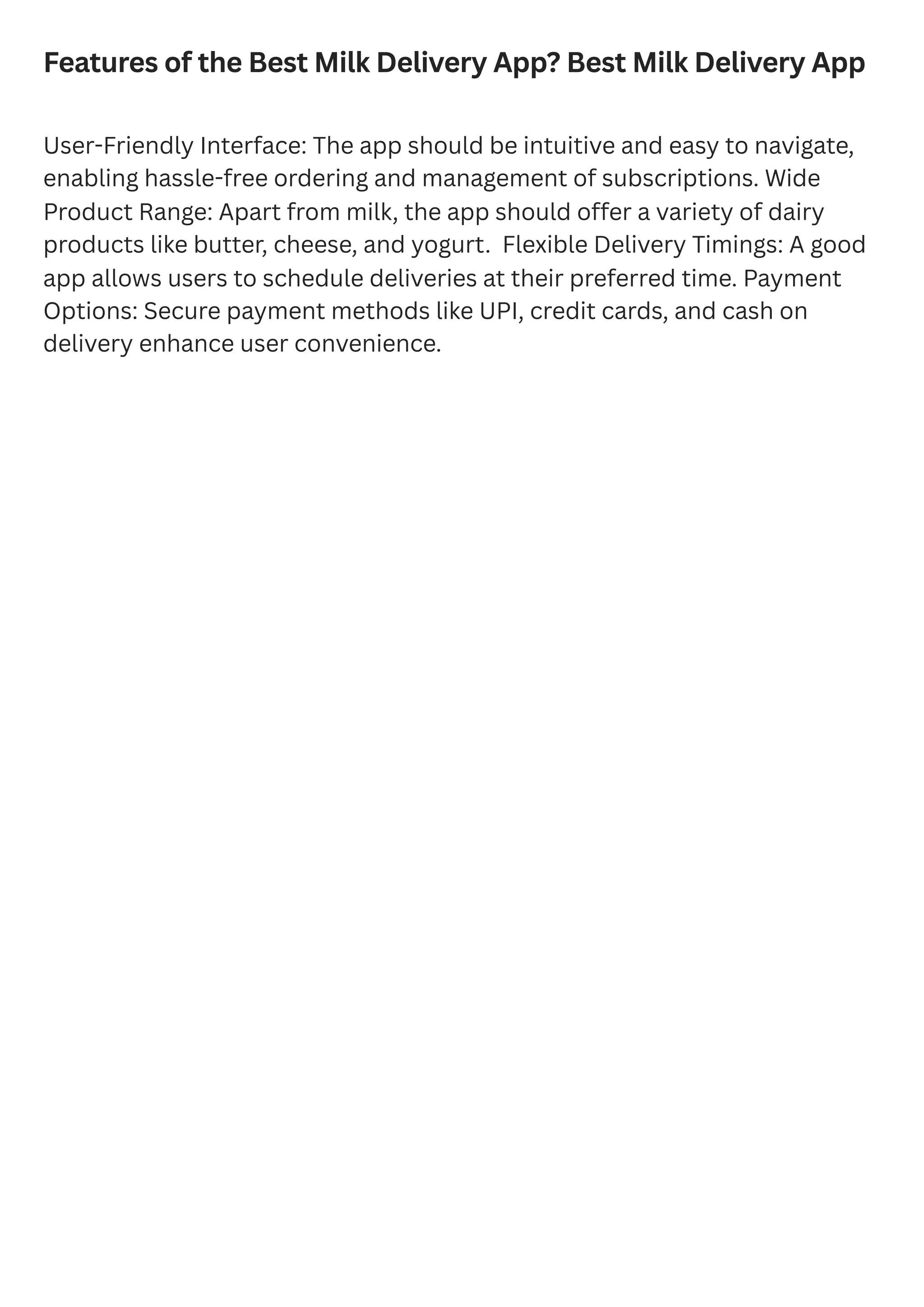 Features of the Best Milk Delivery App? Best Milk Delivery App | PDF