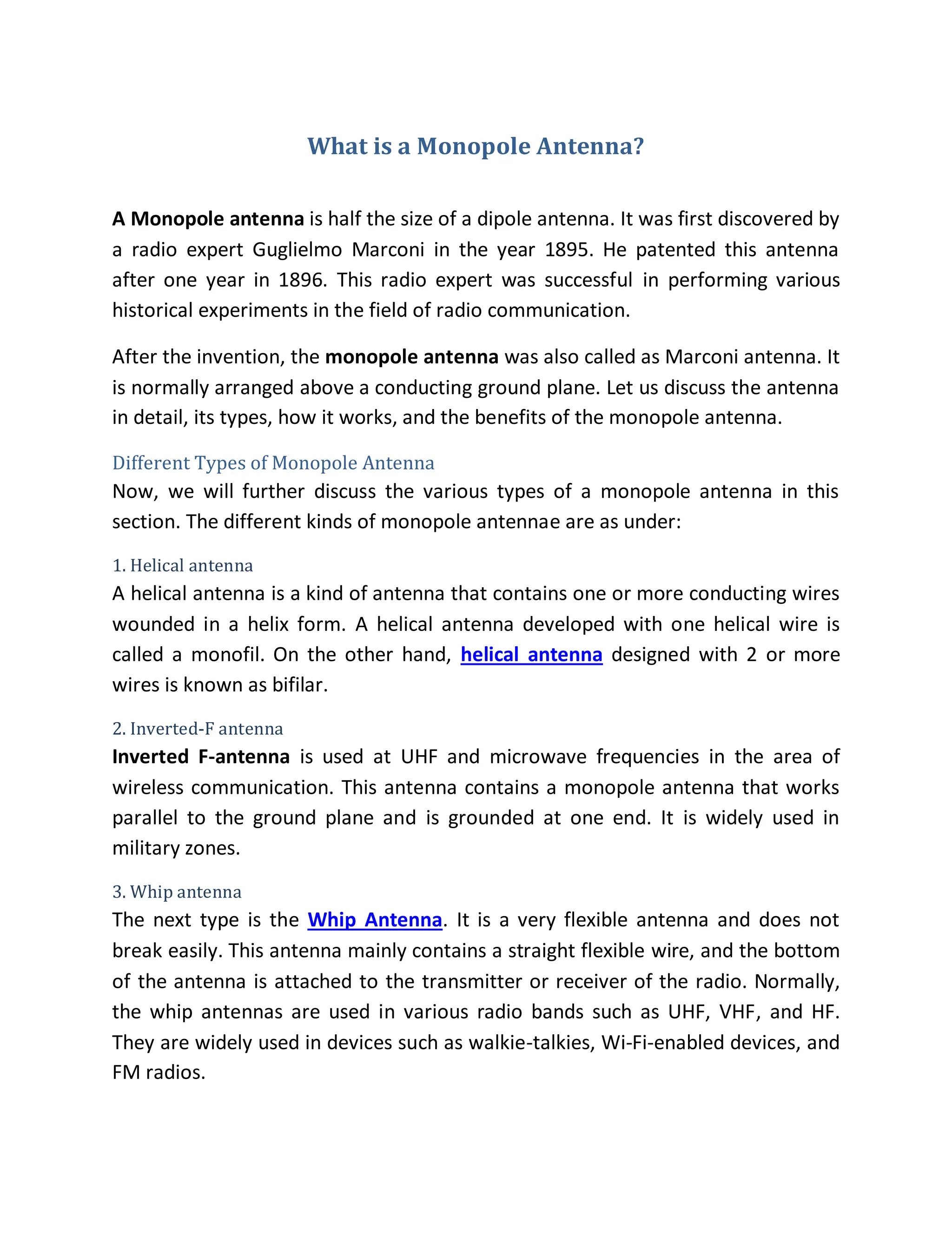 What is a Monopole Antenna | Types of Monopole Antenna | PDF