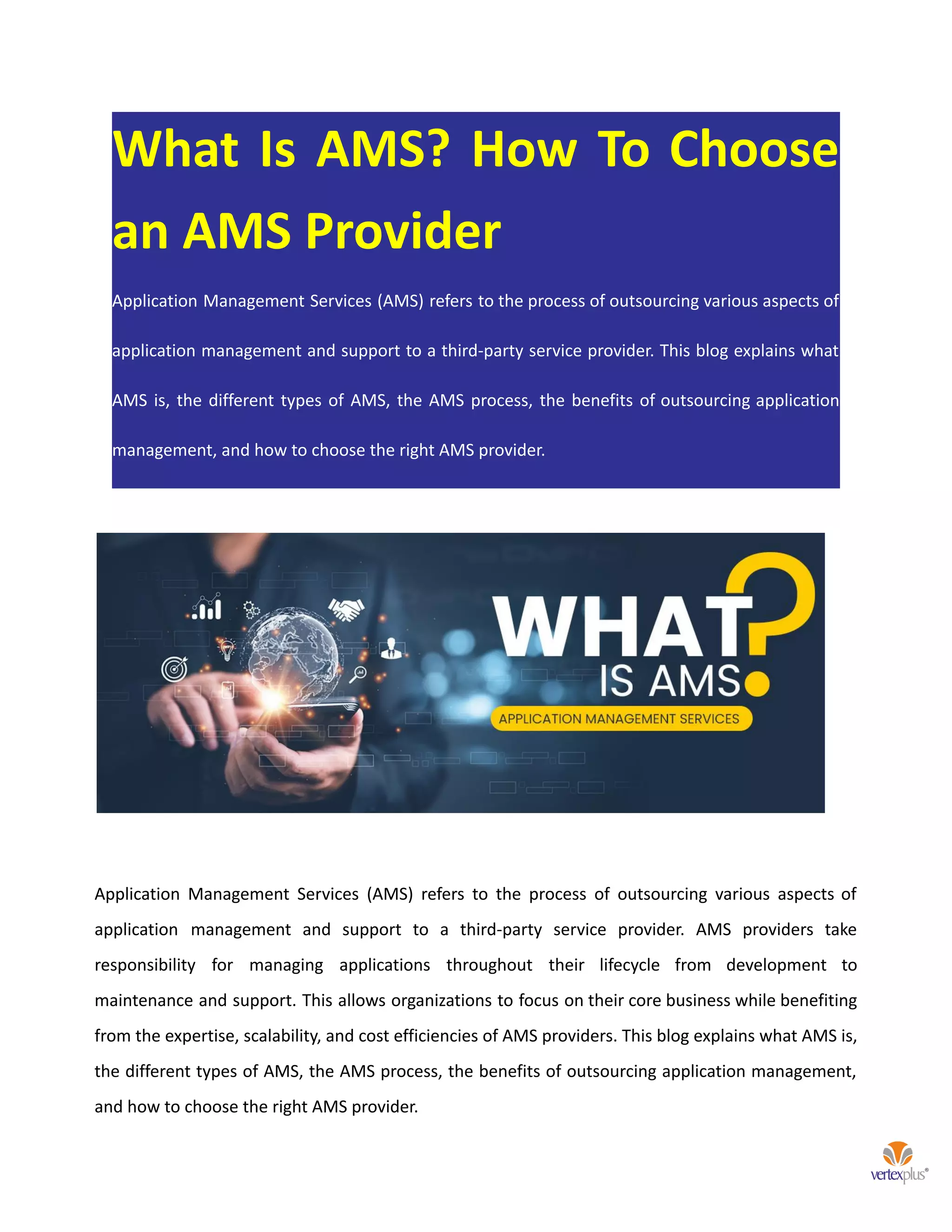What Is AMS? Application Management Services Explained | PDF