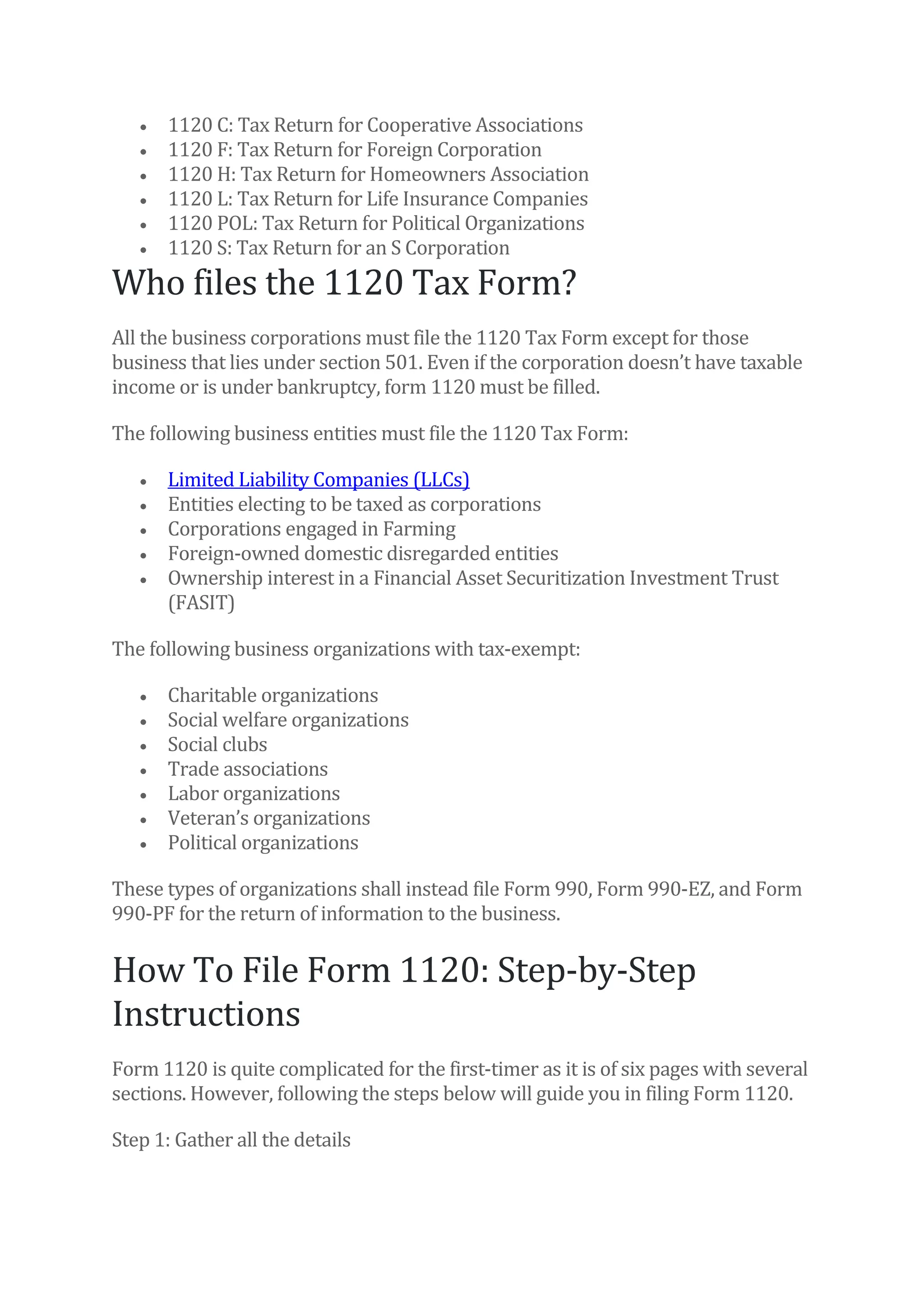 What is an 1120 Tax Form? How to file It? | PDF