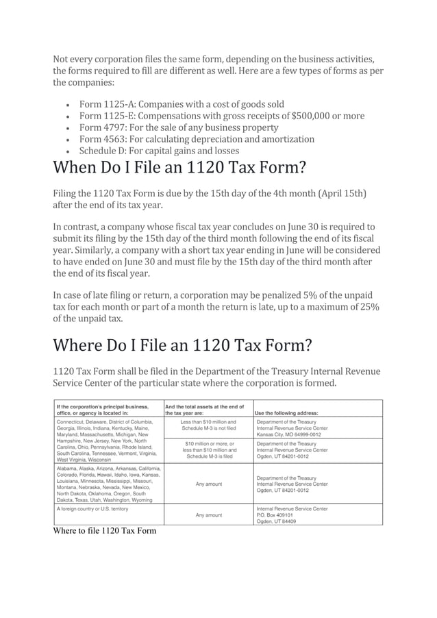 What is an 1120 Tax Form? How to file It? | PDF