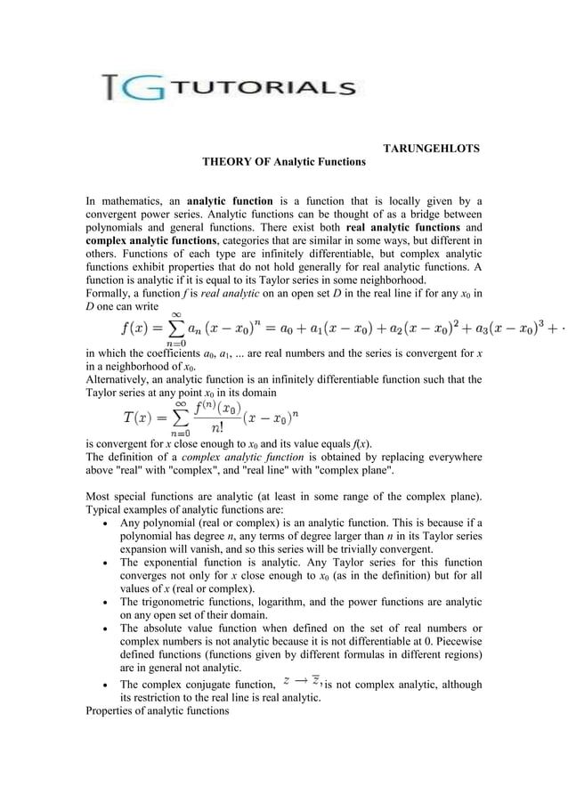 What is analytic functions | PDF