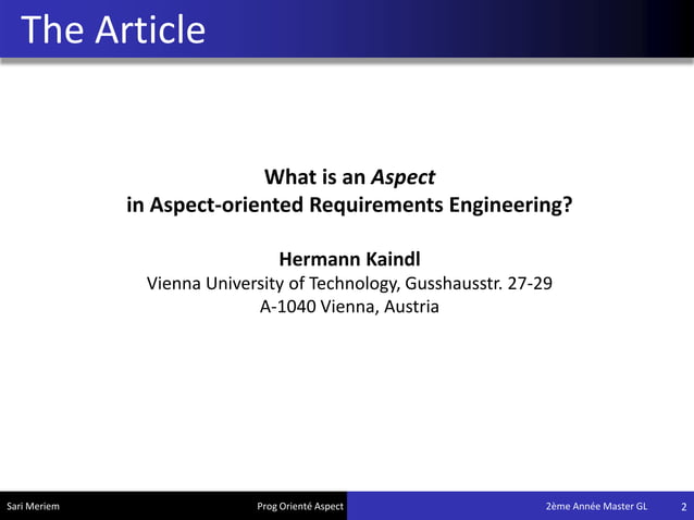 What Is An Aspect In Aspect Oriented Requirements Engineering Ppt