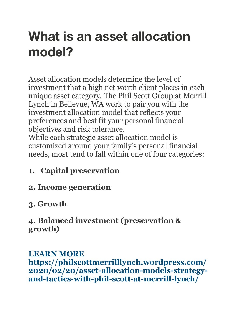 What is an asset allocation model?