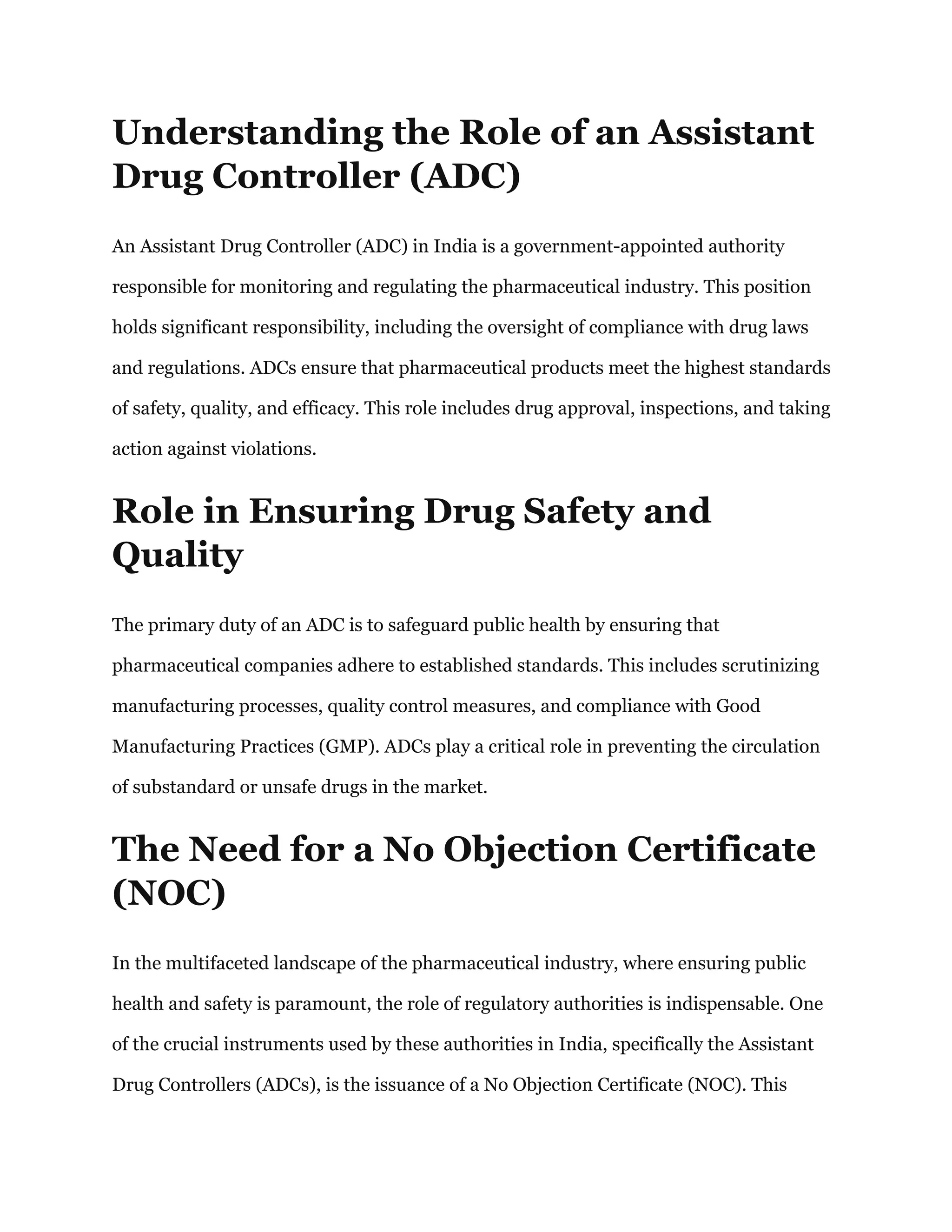 What Is An Assistant Drug Controller (Adc) Noc In India And Why Is It ...