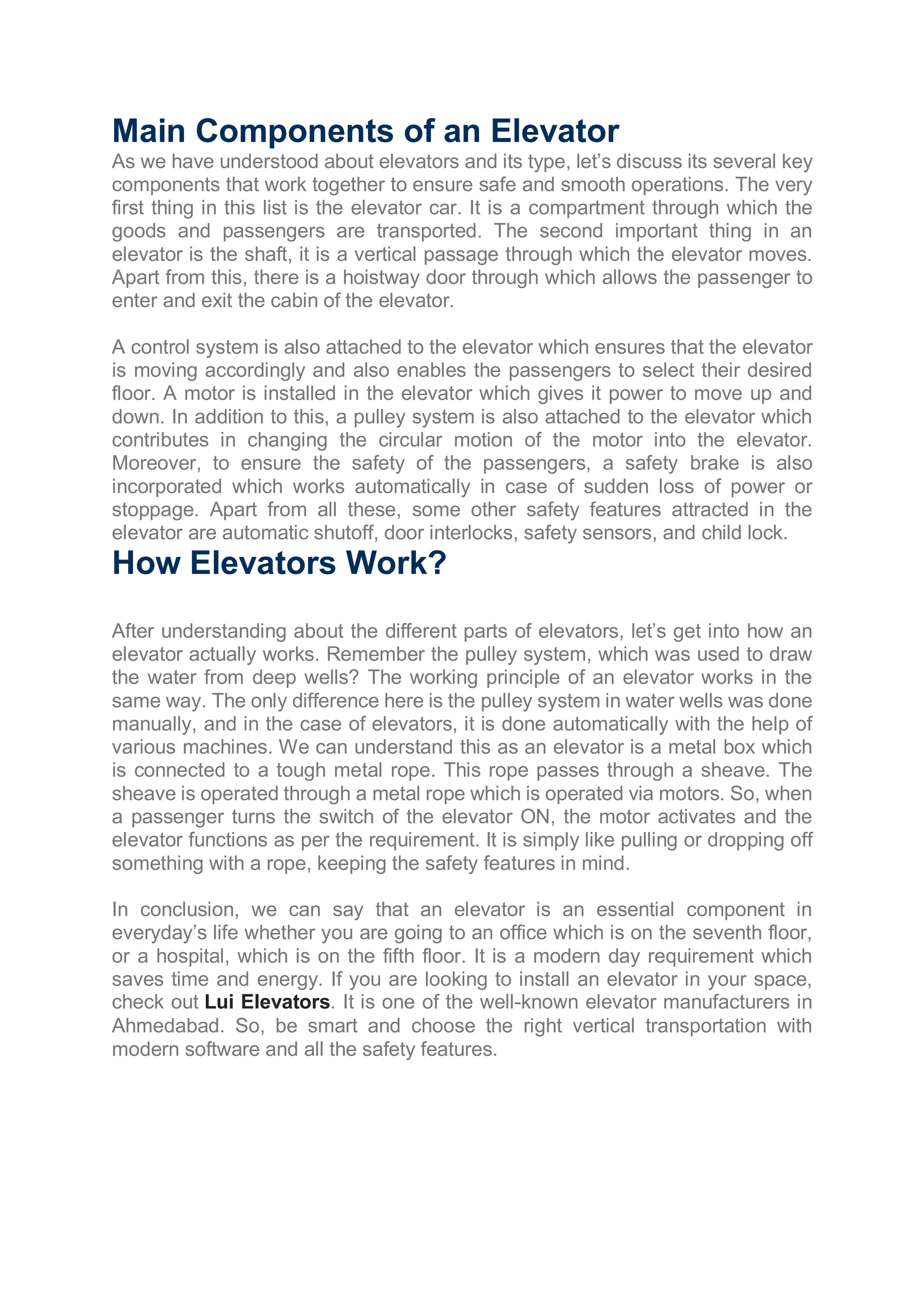 What is an Elevator and How does it work ? | PDF