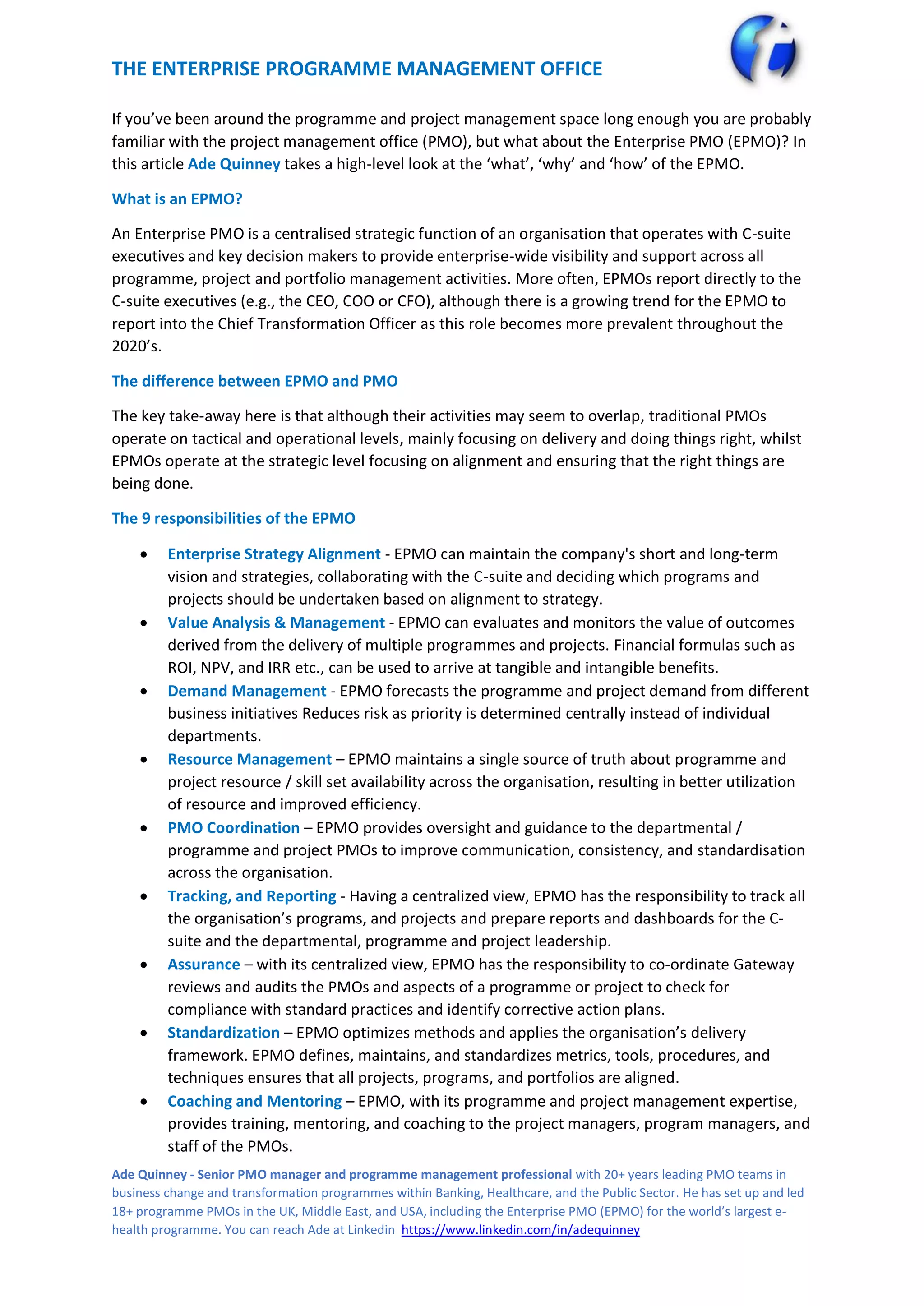 what is an epmo | PDF | Business Accounting & Finance | Business