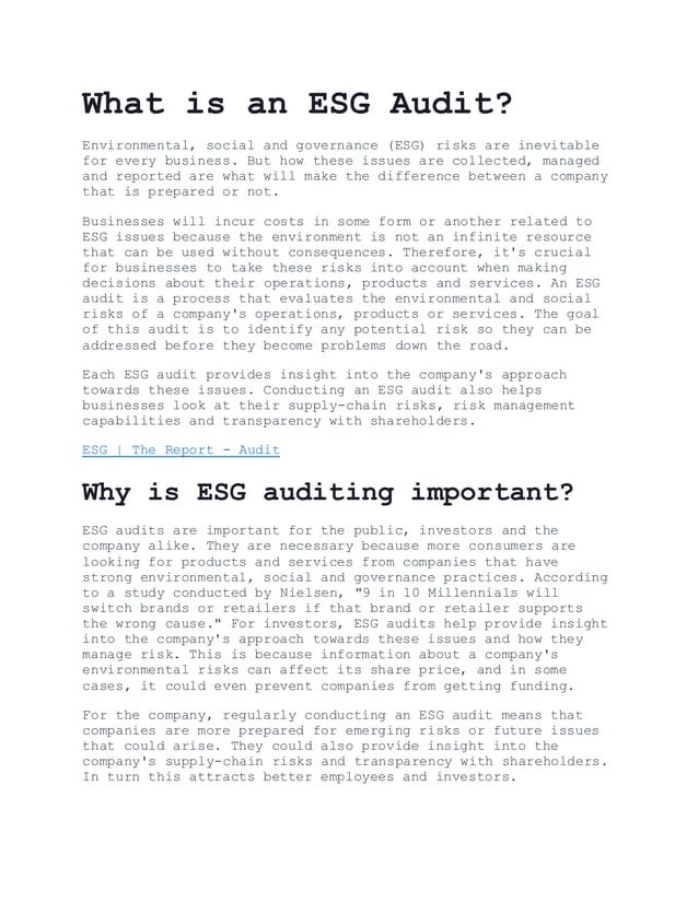 What is an esg audit? | DOCX | Financial Regulation | Economy