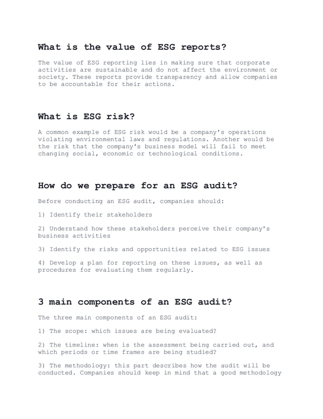 What is an esg audit? | DOCX | Financial Regulation | Economy