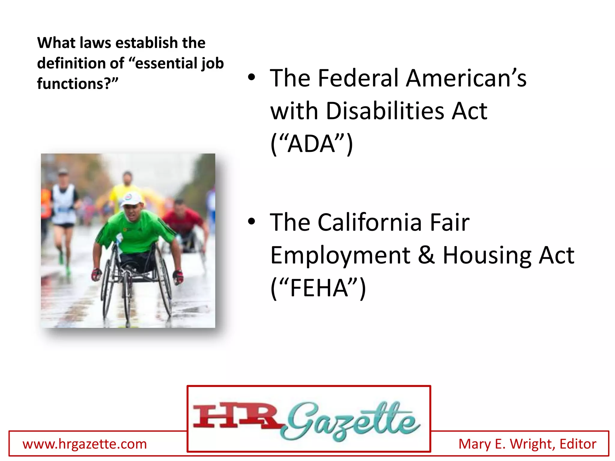 What is an "Essential Job Function" (under workplace disability laws) | PPT